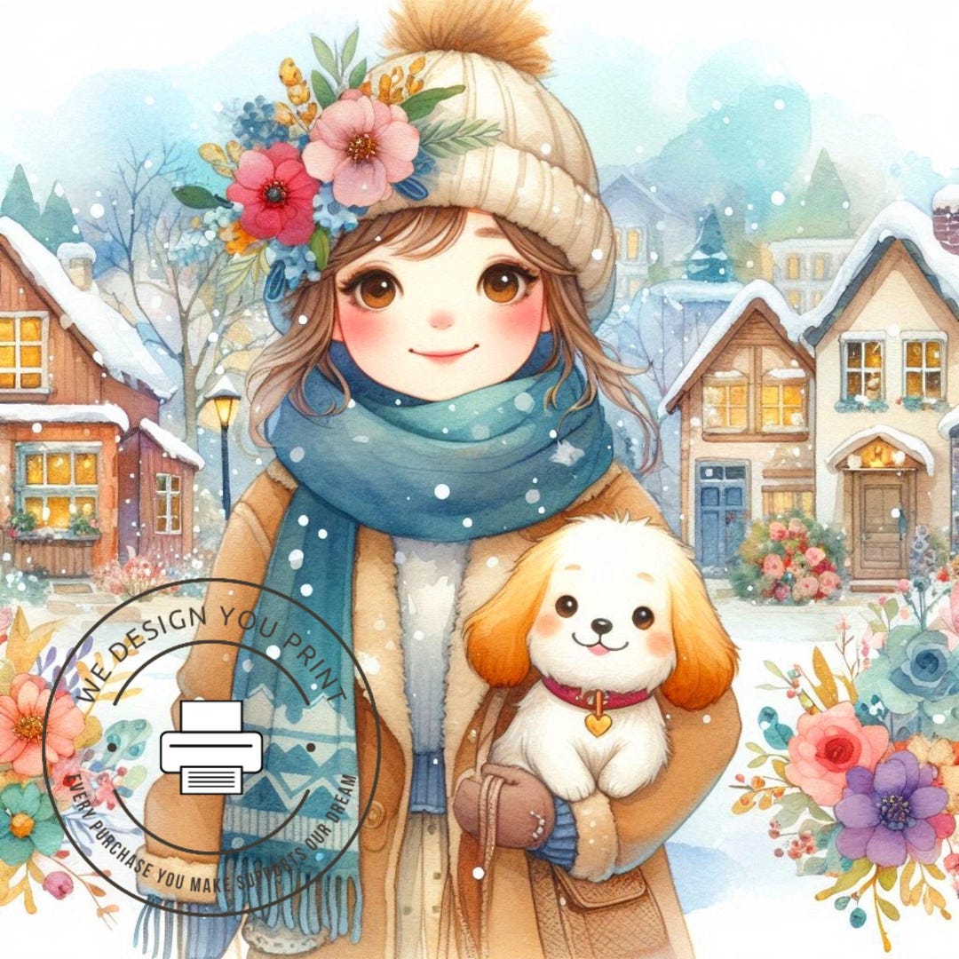 Printable Clip Art Set of 10 | Cute Girl With Pet Dog Clip Art | Cute ...