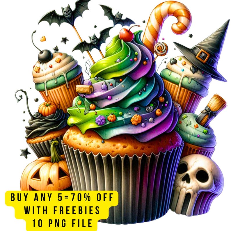 10 Spooky Halloween Cupcake Clipart PNG, Halloween Treats Clip Art ...