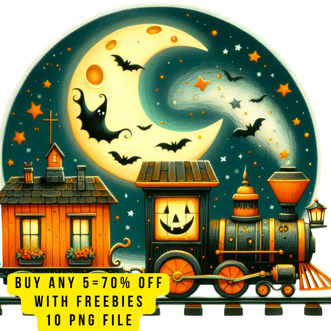 10 Haunted Halloween Train Clipart PNG, Spooky Ghost Train With ...