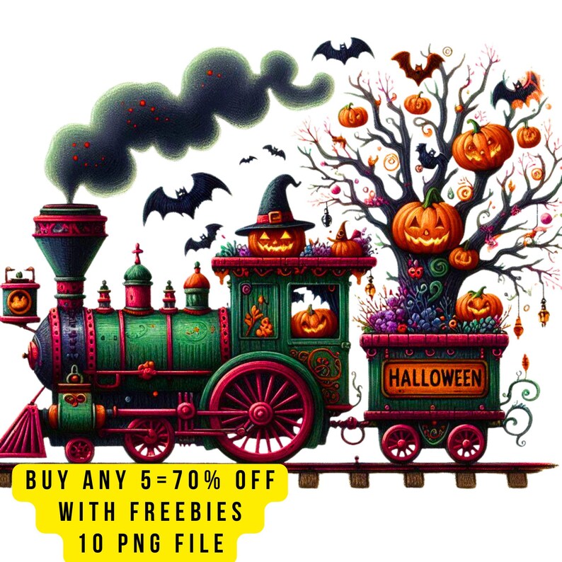 10 Haunted Halloween Train Clipart PNG, Spooky Ghost Train With ...