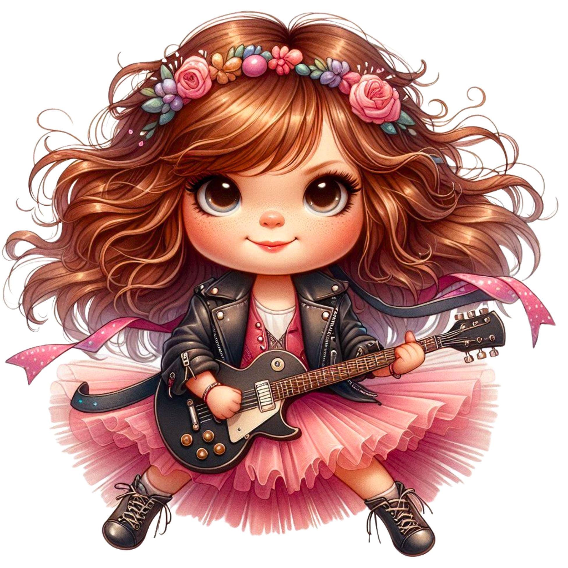 Rockstar Quirky Girl Clip Art PNG Transparent, Clip Art Set Cute Music ...