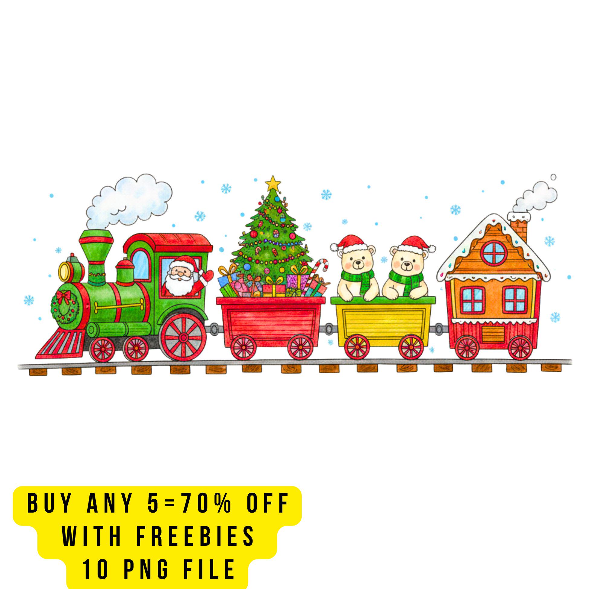 10 Watercolor Christmas Train Clipart PNG, Holiday Xmas Train ...