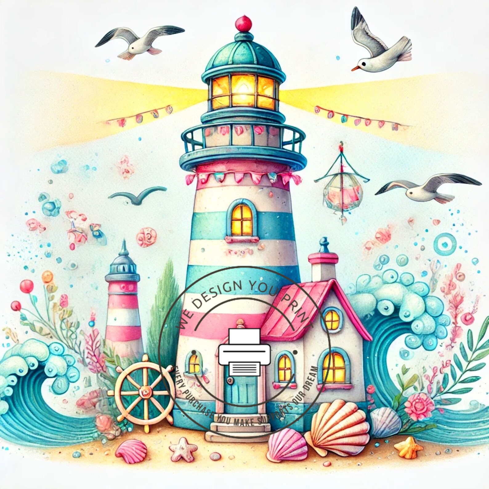 10 Whimsical Lighthouse Clipart JPG | Coastal Cottage Digital Art ...