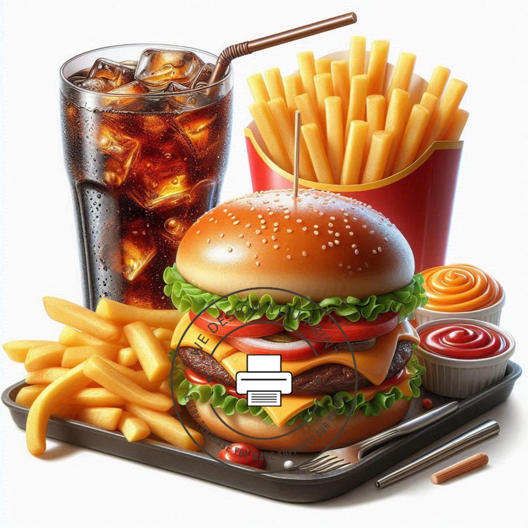 10 Fast Food Clipart Set PNG, Burger Fries and Soda Clipart, Food ...