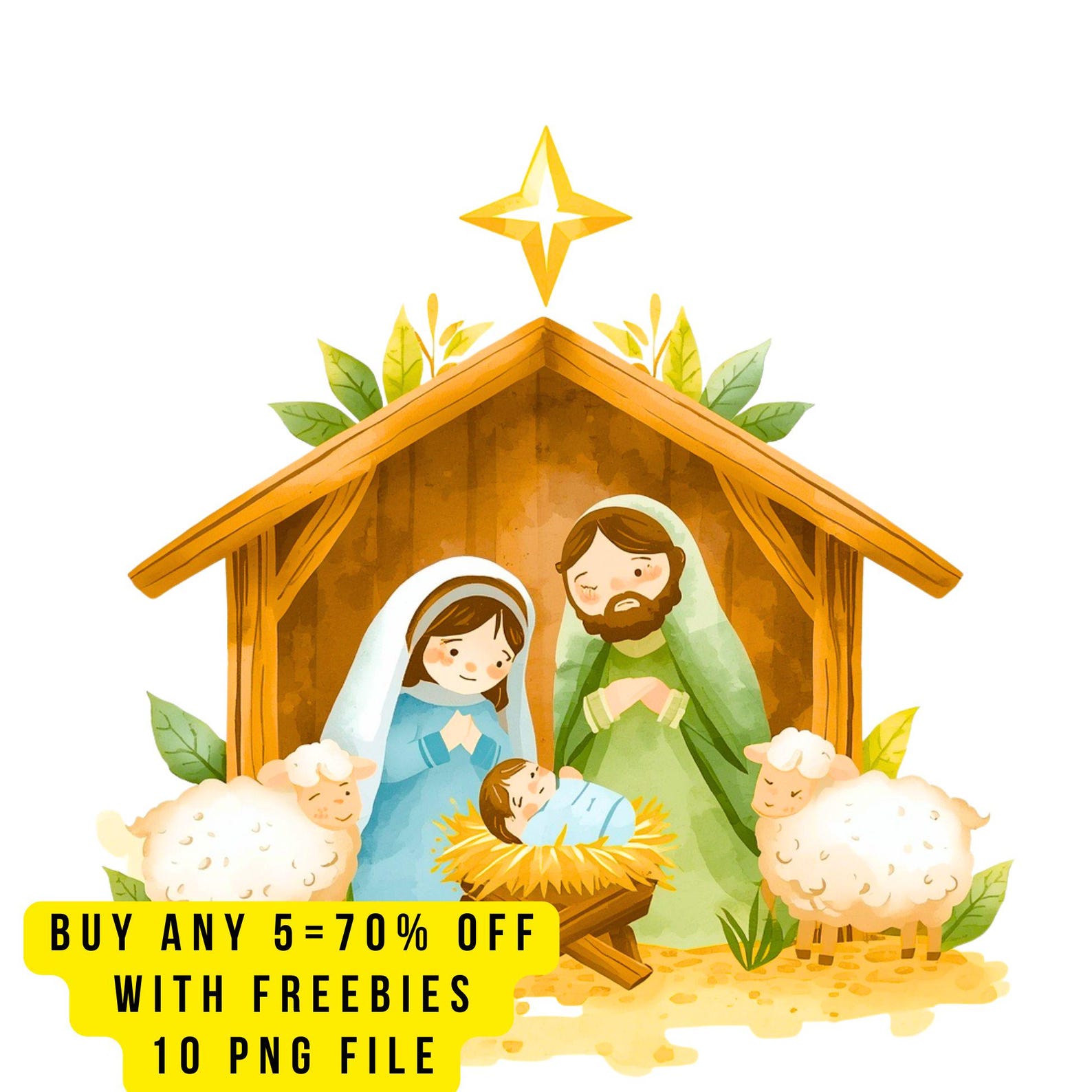 10 Nativity Clipart Set PNG, Holy Family Christmas Scene, Cute Manger ...