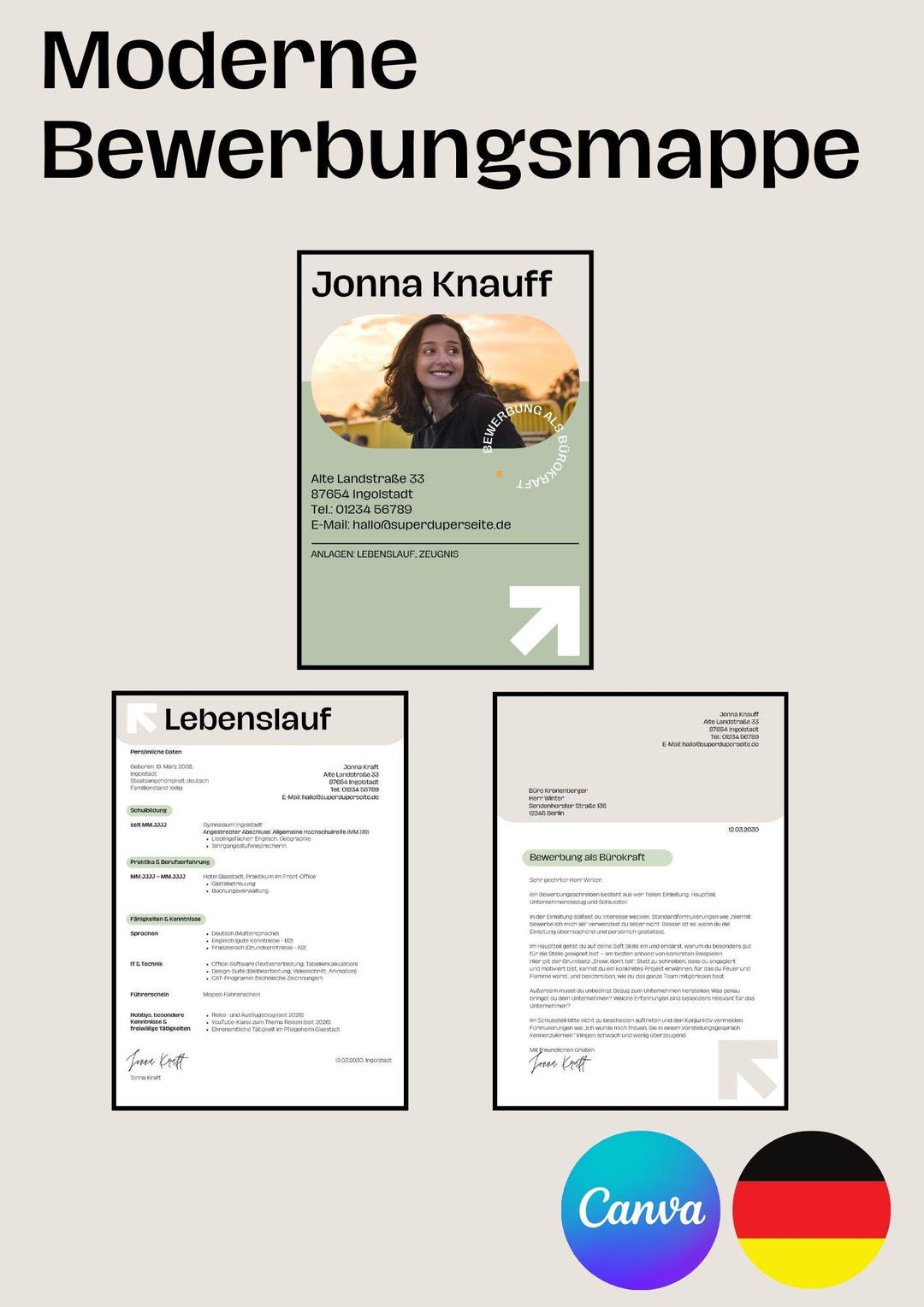Modern Application Template Canva CV Template German Application ...