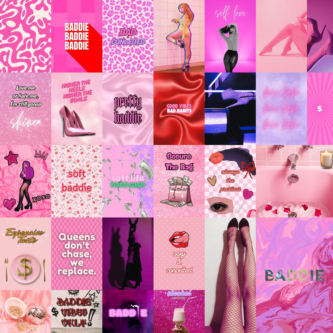 Baddie Wall Art Bundle – 30 Trendy Pink Prints, Eclectic Gallery ...