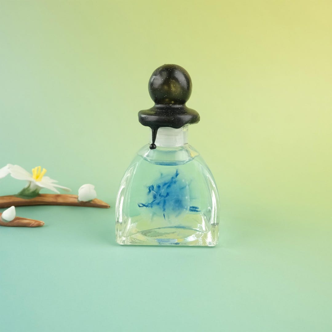 Blue Jellyfish Specimen in Vintage Transparent Square Ink Bottle ...
