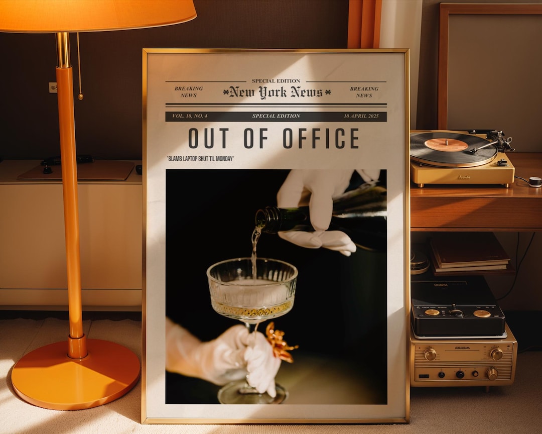 New York Cocktail Newspaper Print, Out of Office Decor (digital ...