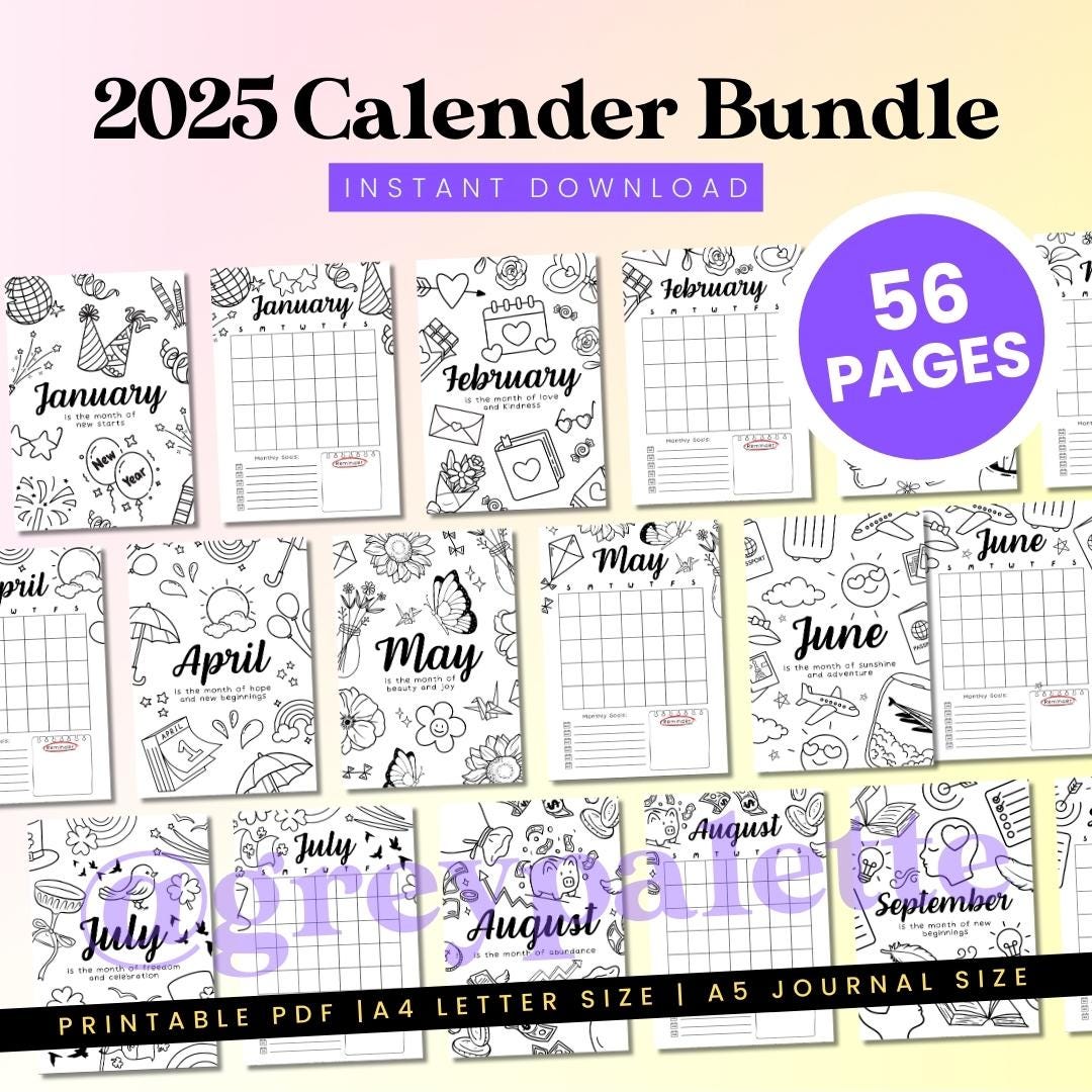 2025 Calendar Journal Bundle, Journal Cover Page, Printable Journal ...