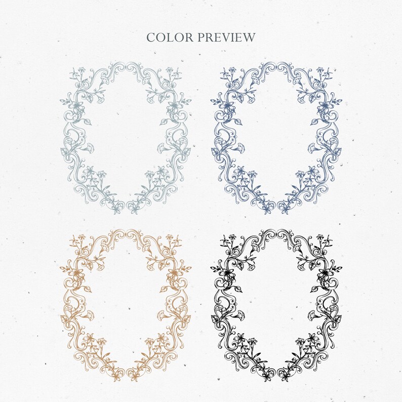 Elegant Vintage Floral Oval Frame: Botanical Line Art Decorative Border ...