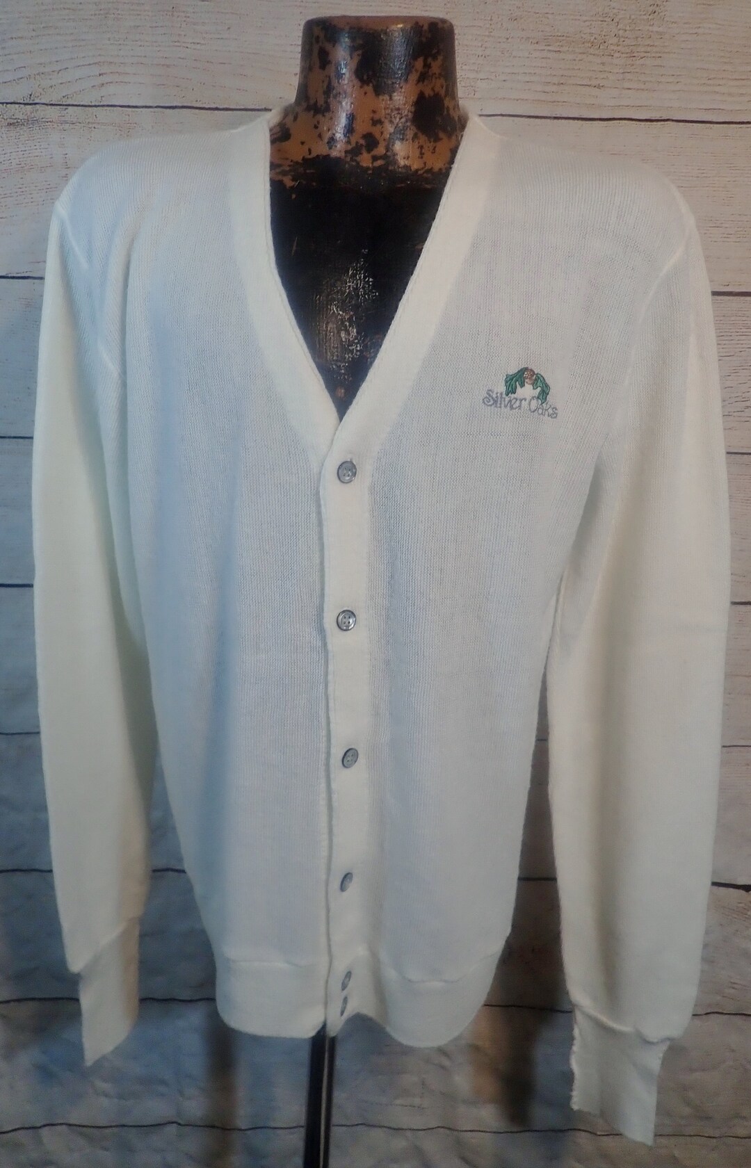 Vintage 80s Izod Lacoste White Men's Orlon Acrylic Knit Pullover Cardigan Sweater Sz Large ...