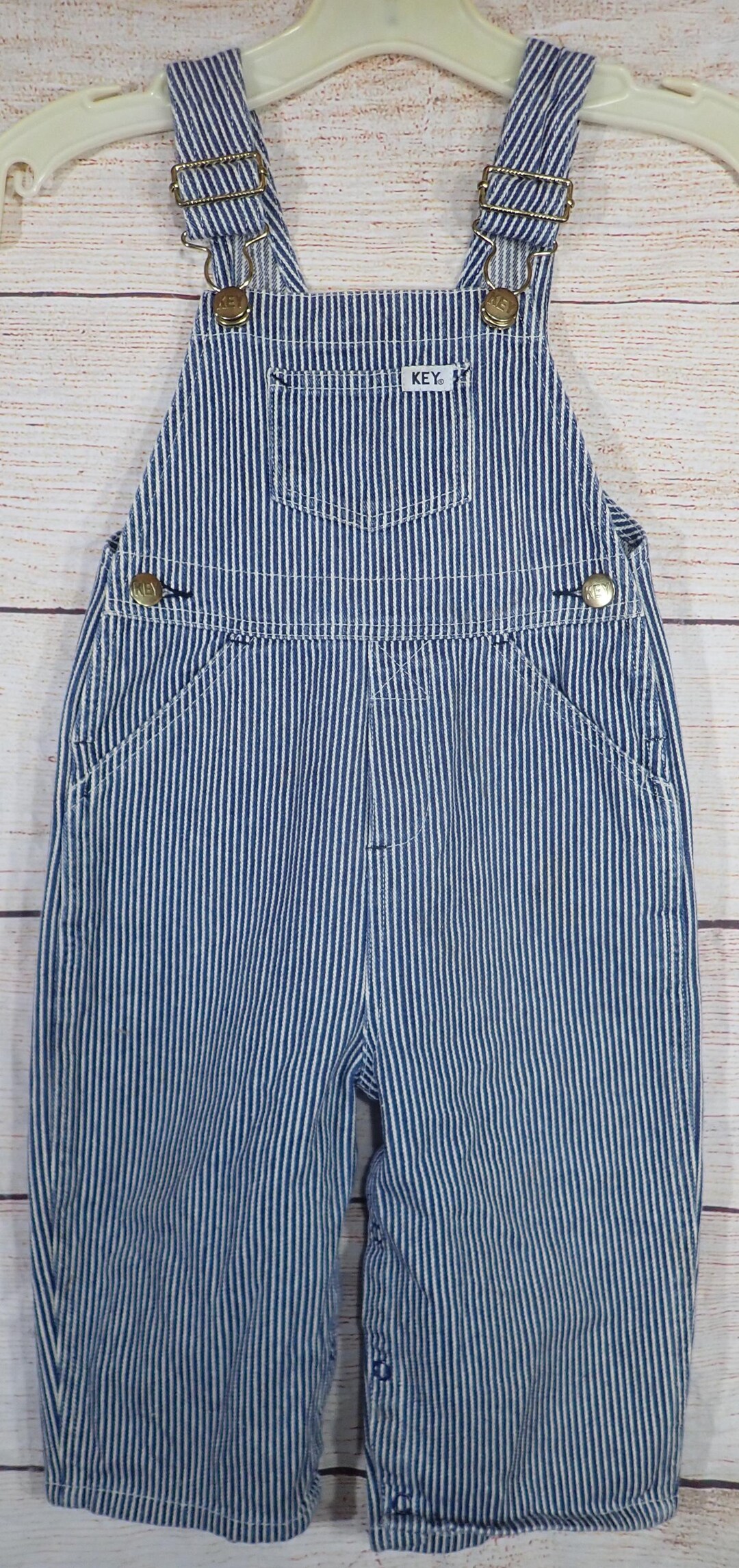 KEY Blue White Hickory Engineer Striped Bib Overalls Size 18 Months ...