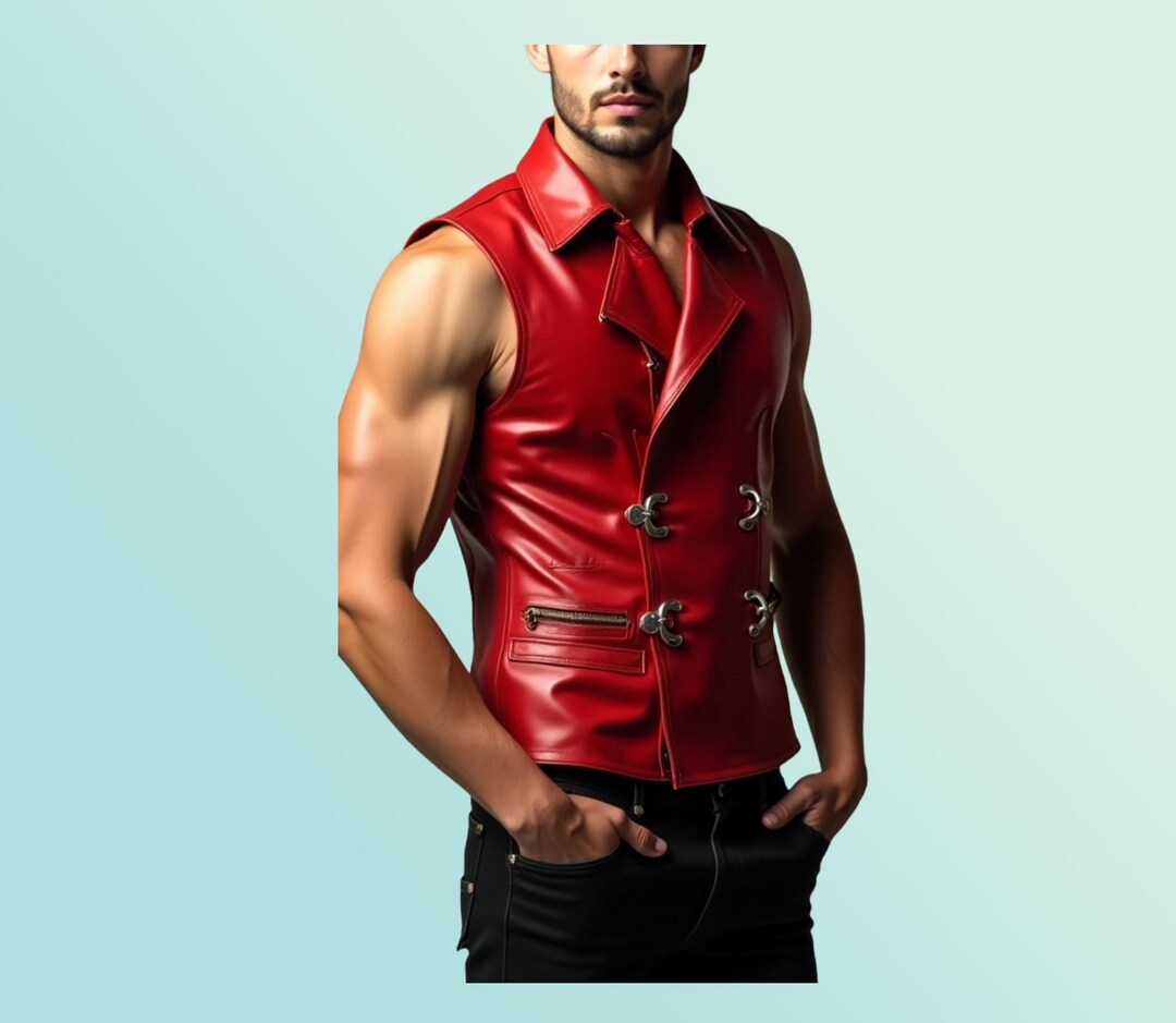 Real Leather Vest for Men , Formal Wear Red Leather Vest , Handmade ...