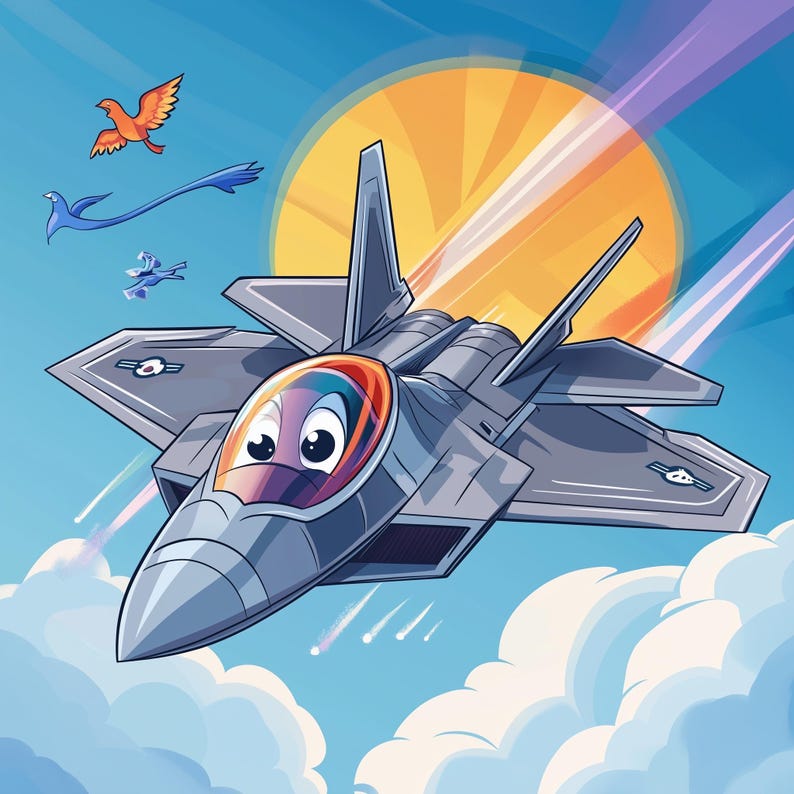 Cartoon F-22 Raptor Digital Download – Cute Fighter Jet Art, Kids ...
