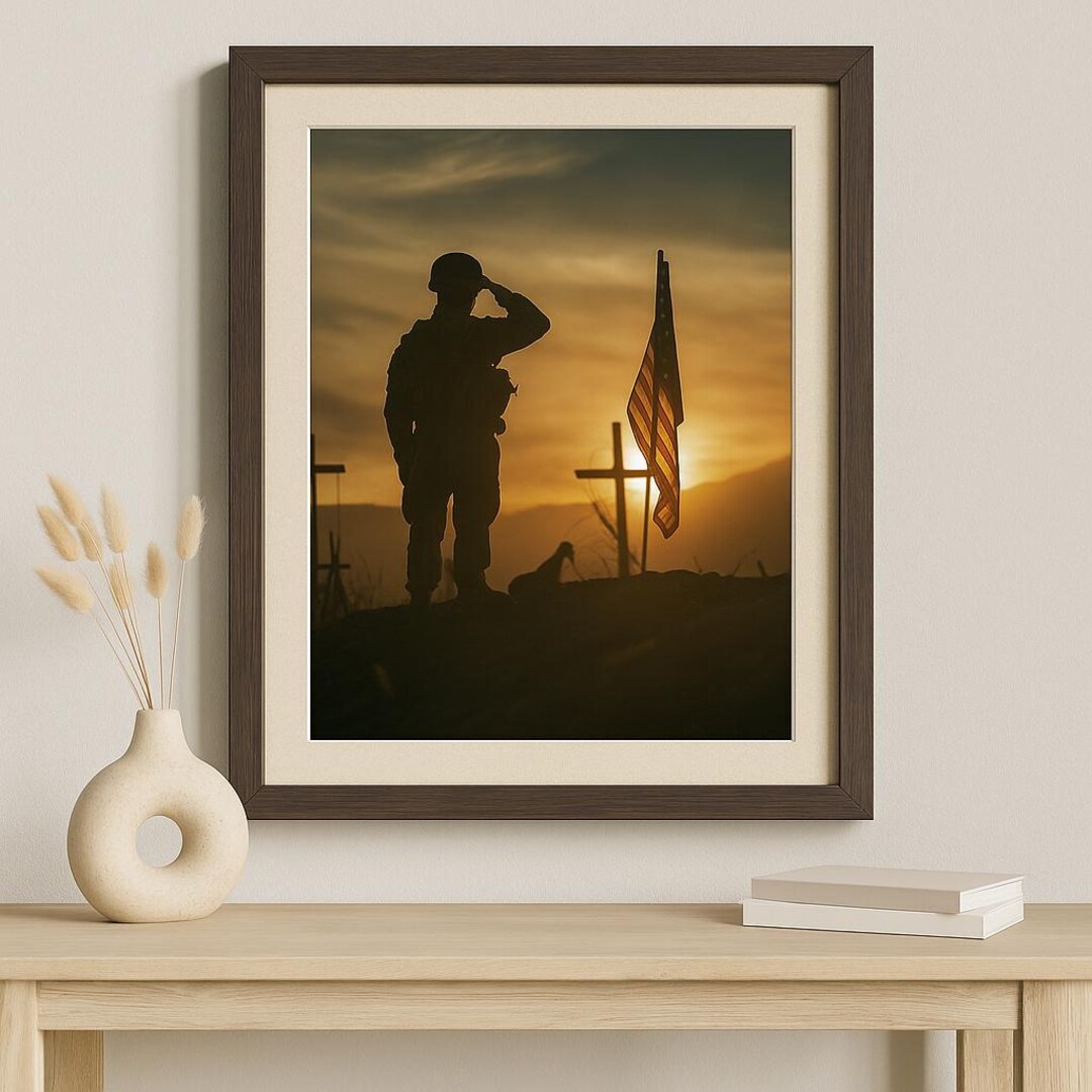 Soldier Saluting at Sunset Digital Download | Patriotic Military Wall ...