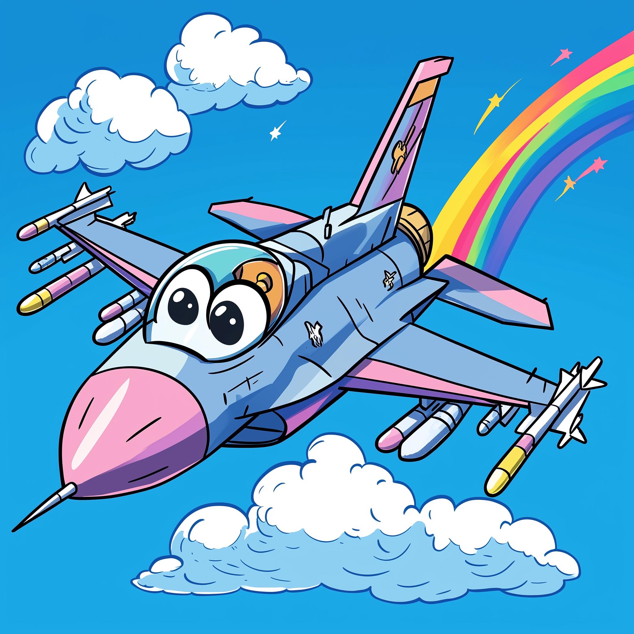 Cartoon F-16 Jet Digital Download – Cute Fighter Plane Wall Art for ...