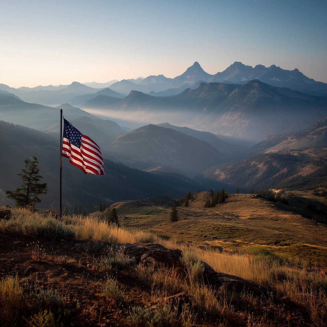 American Flag Mountain Landscape Digital Download – Patriotic Sunset ...