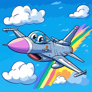 Cartoon F-16 Jet Digital Download – Cute Fighter Plane Wall Art for ...