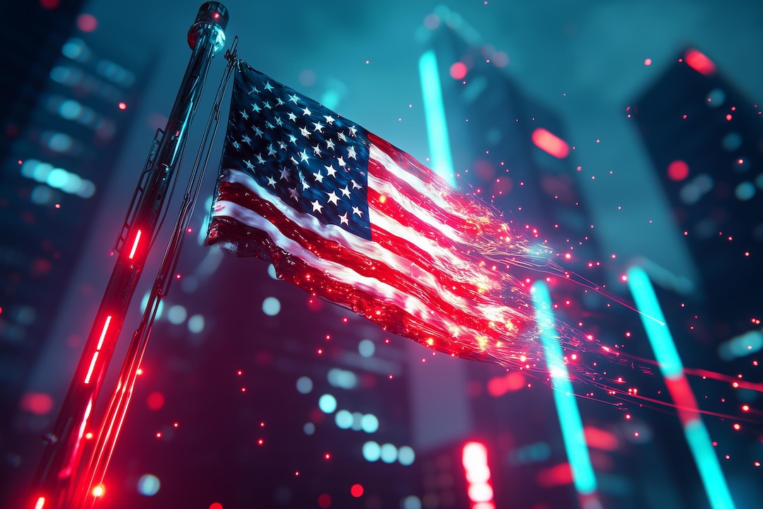 Cyberpunk American Flag Art: Sci-fi Nanobot USA Print (digital Download ...