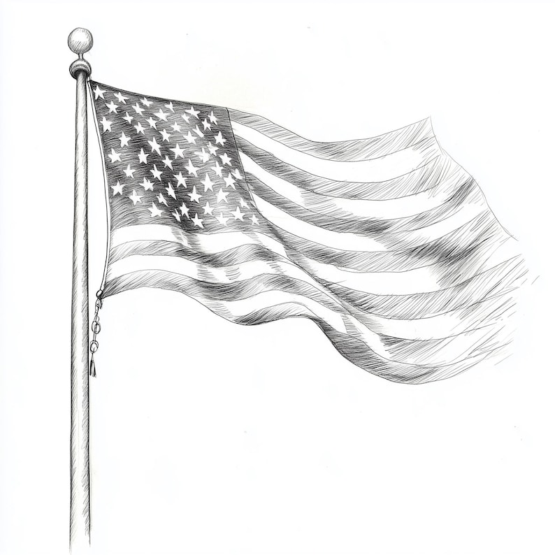 Hand-drawn American Flag Art: Sketch Style Patriotic Decor (digital ...