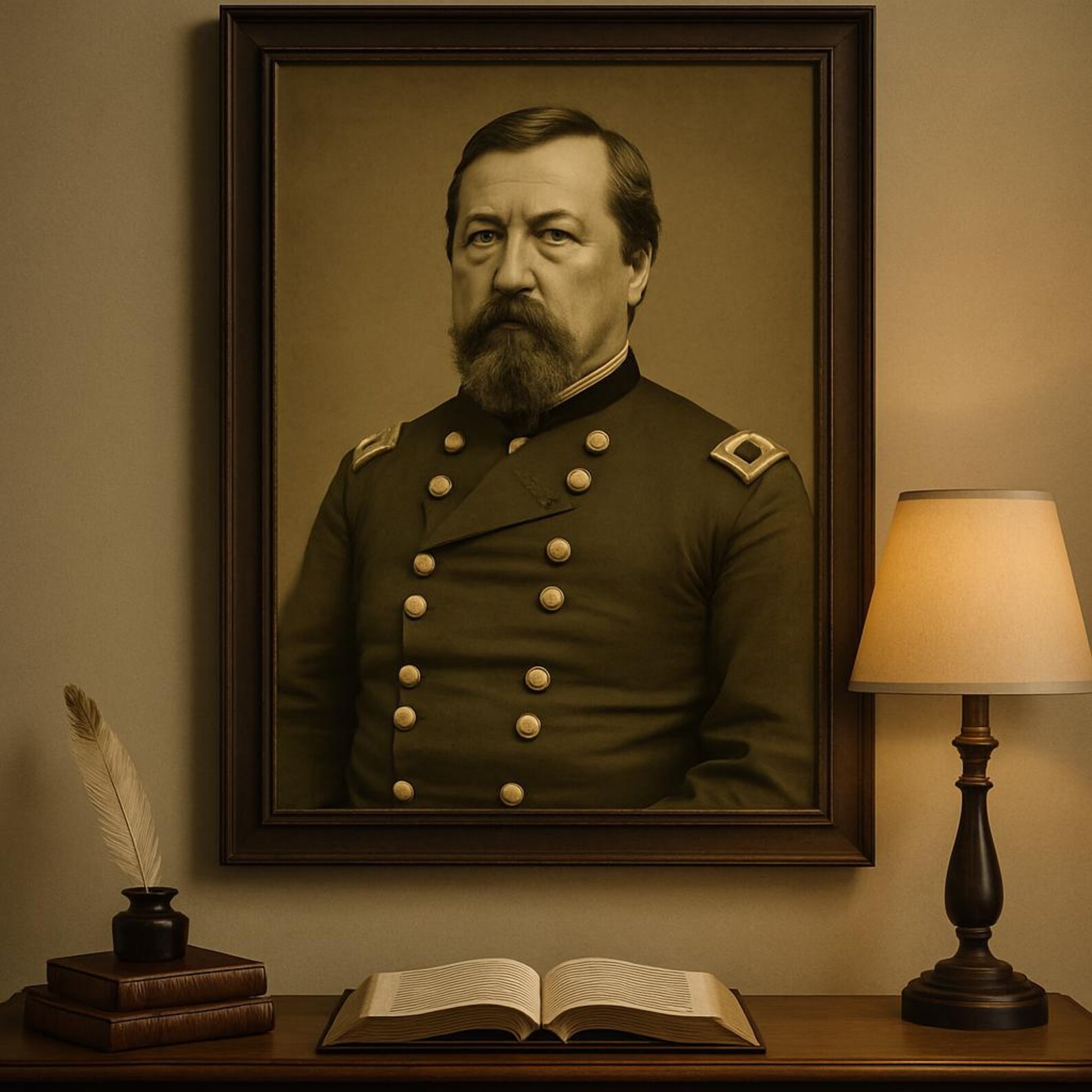 Civil War General Hancock Portrait: Vintage Americana Art Print ...