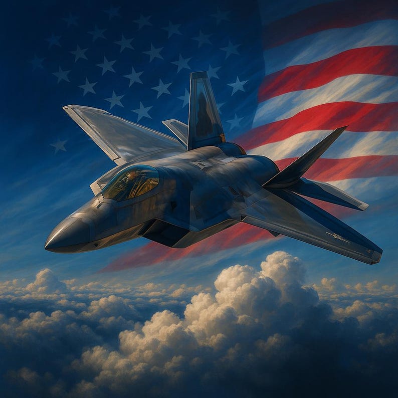 F-22 Raptor & American Flag Art Print – Patriotic Fighter Jet Digital ...