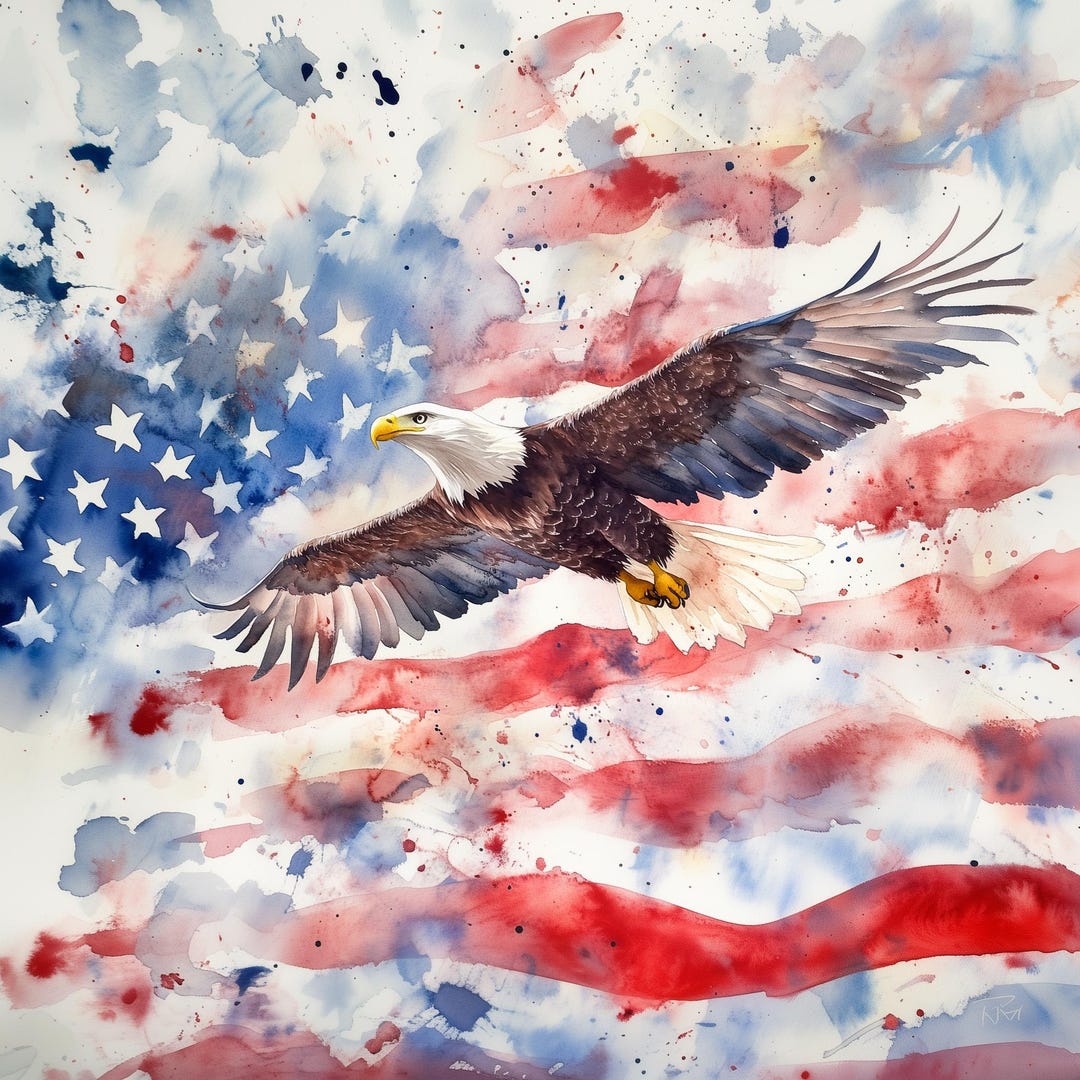 Watercolor Bald Eagle American Flag Print: Patriotic Wall Art (digital ...