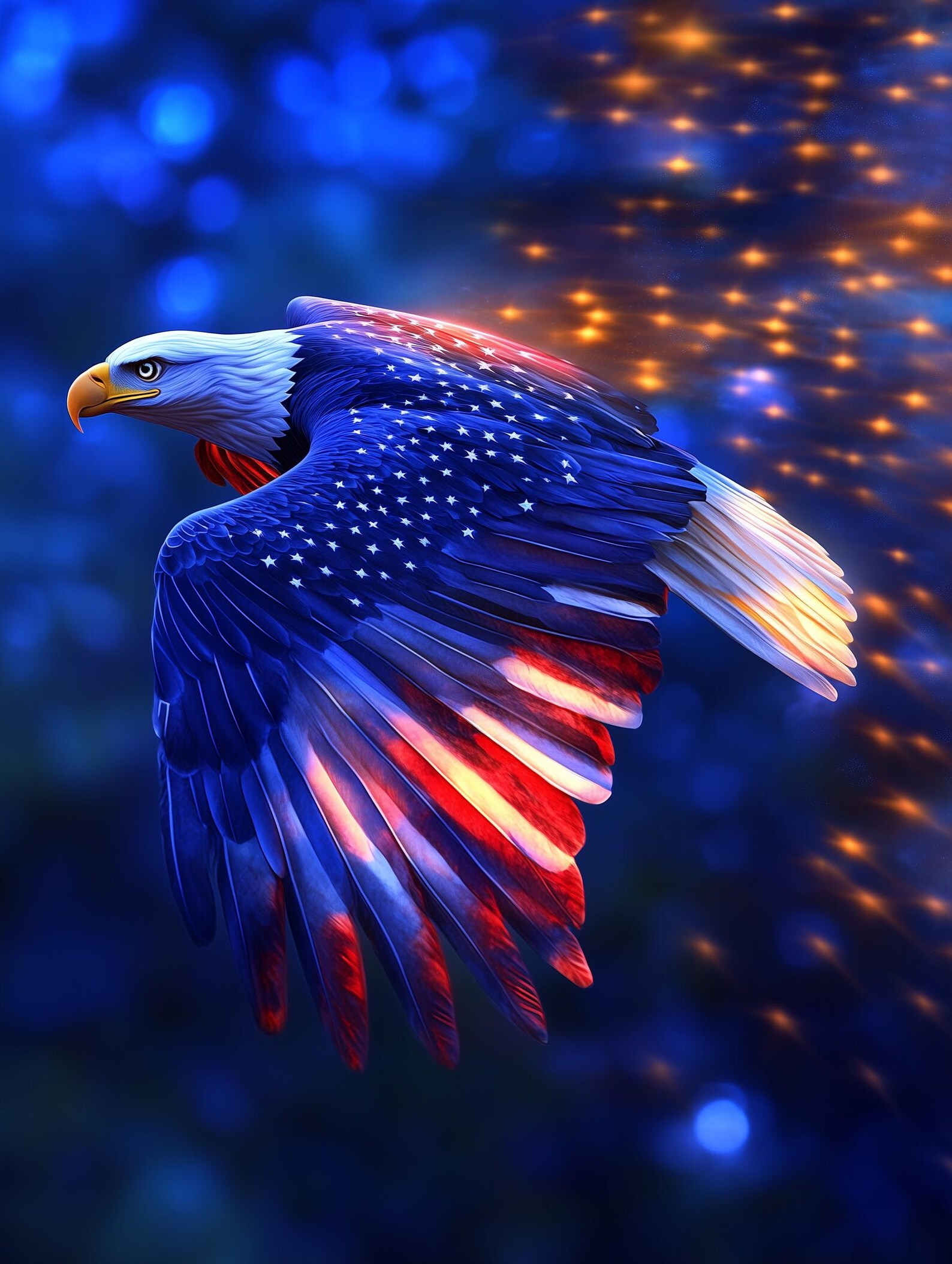 Patriotic Bald Eagle Digital Download – American Flag Feathers Art, USA ...