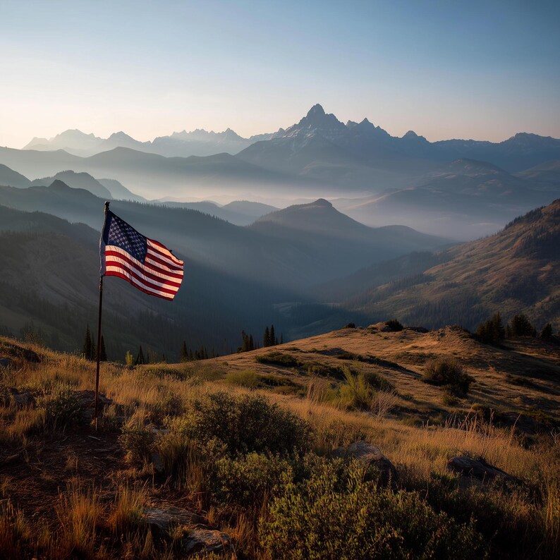 American Flag Mountain Landscape Digital Download – Patriotic Sunset ...