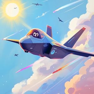 Cartoon F-35 Fighter Jet Digital Download – Cute Military Plane Art ...