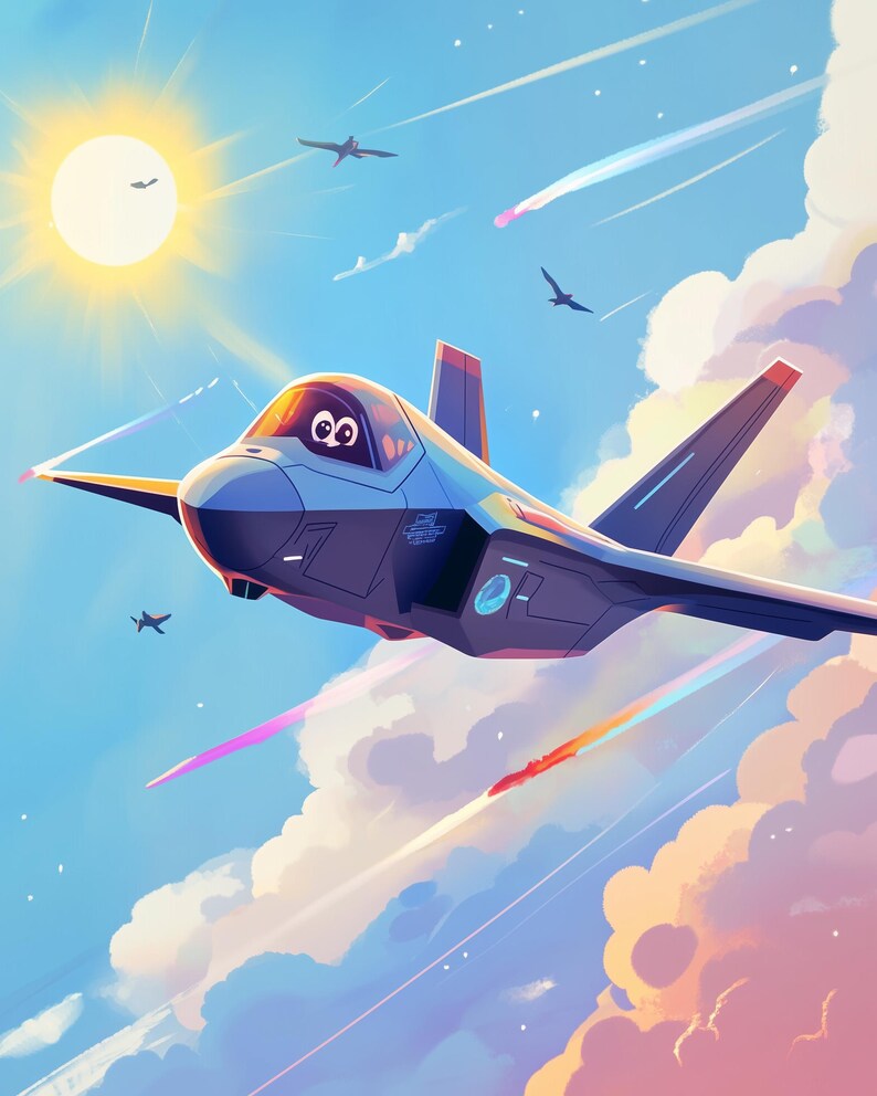Cartoon F-35 Fighter Jet Digital Download – Cute Military Plane Art ...