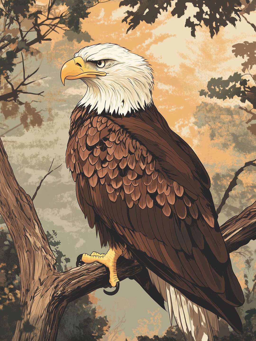 Cartoon Bald Eagle Art: Fun Patriotic Wildlife Illustration (digital ...