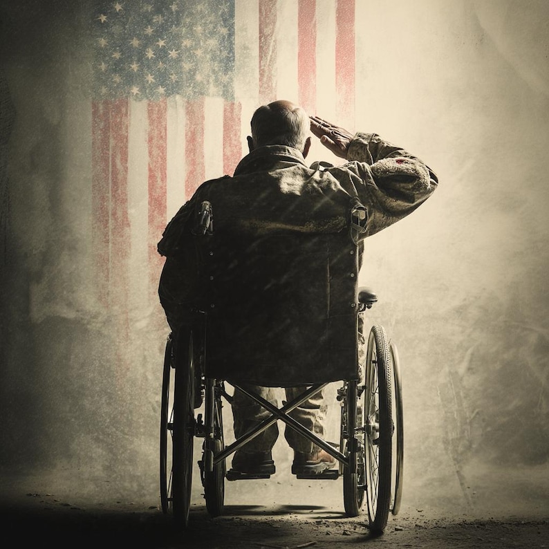Veteran Saluting in Wheelchair Digital Download – Patriotic Wall Art ...