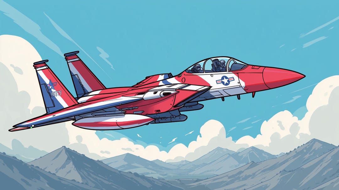 Patriotic Fighter Jet Cartoon Art Print – USAF Jet Digital Download ...