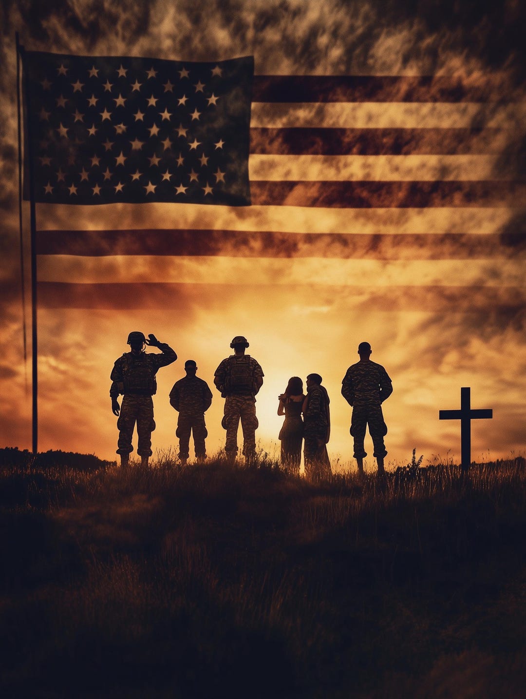 U.S. Military Tribute Print: Patriotic Soldier, American Flag (digital ...