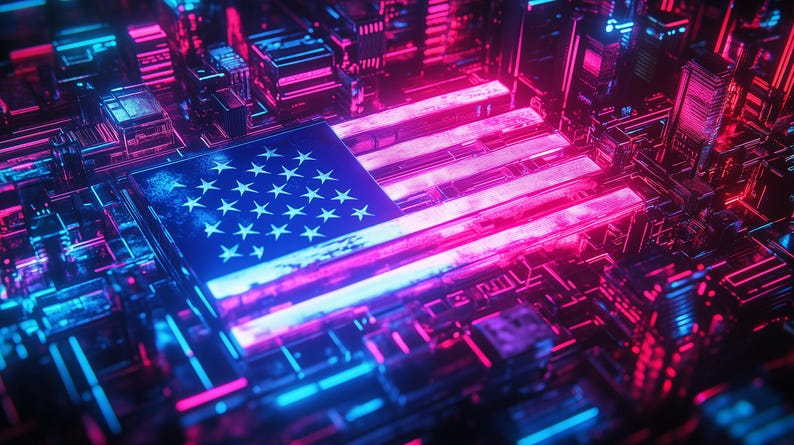 Cyberpunk American Flag Digital Download | Neon USA Flag Art ...