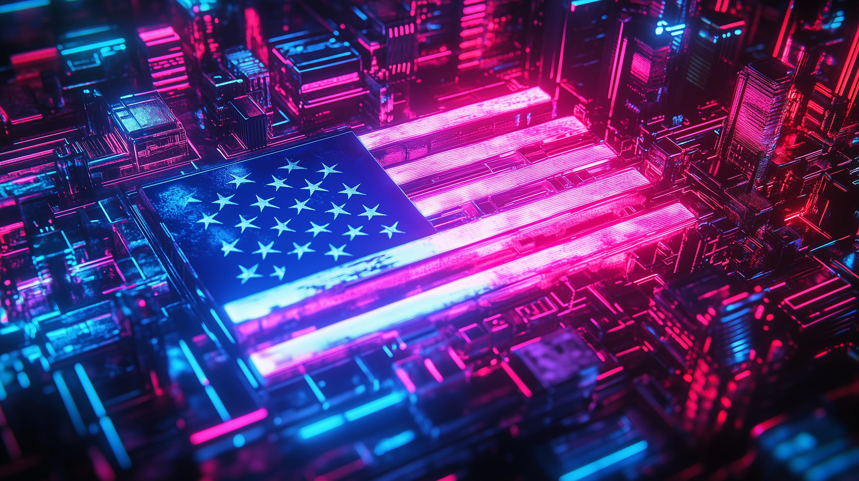 Cyberpunk American Flag Digital Download | Neon USA Flag Art ...