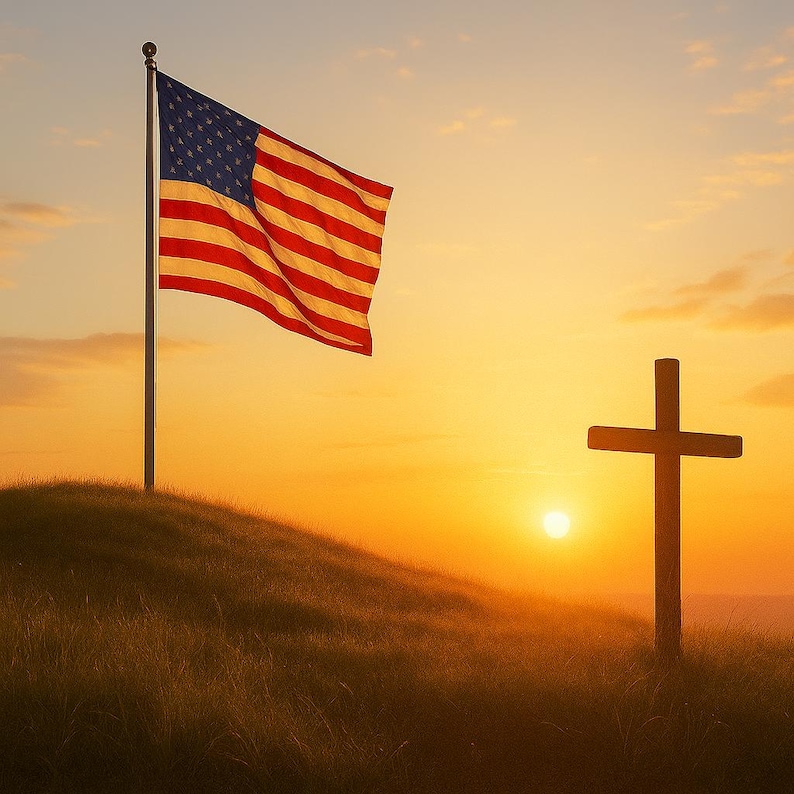 American Flag Cross Sunrise Art: Patriotic Christian Wall Decor ...