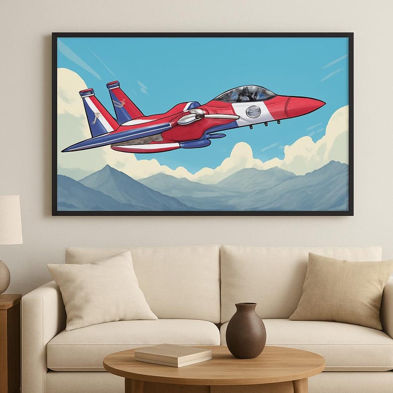 Patriotic Fighter Jet Cartoon Art Print – USAF Jet Digital Download ...