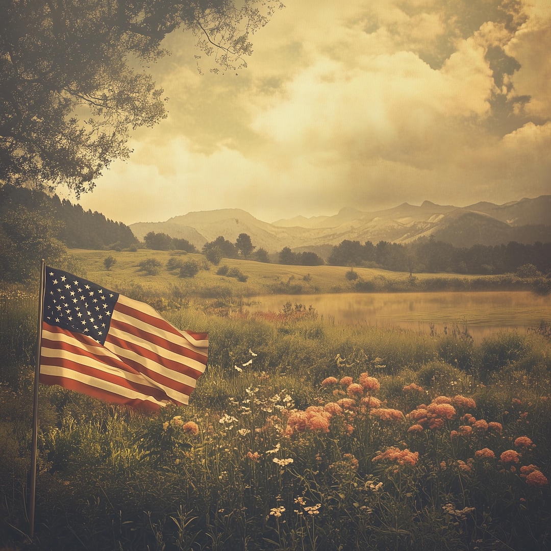 Vintage American Flag Landscape Digital Download – Patriotic Country ...