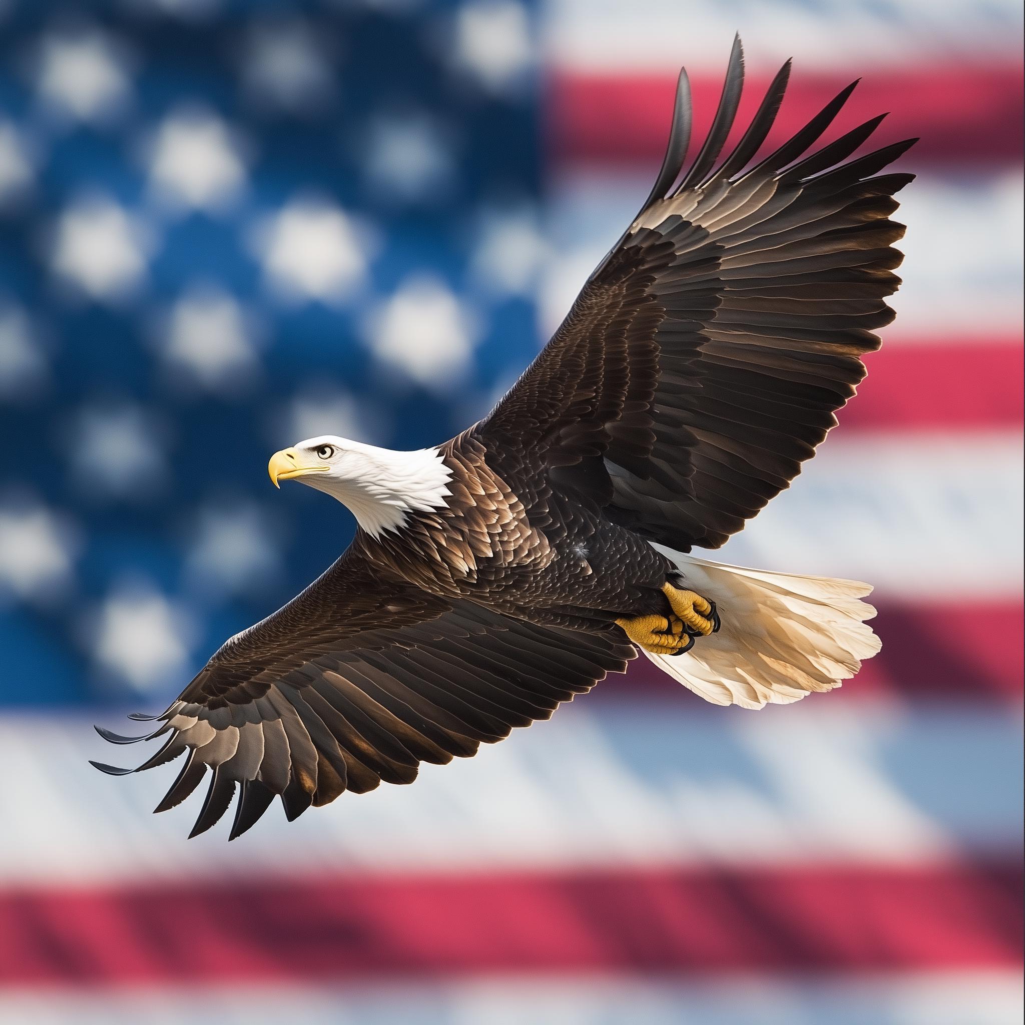 Bald Eagle Flying Over American Flag: Patriotic Wall Art (digital ...