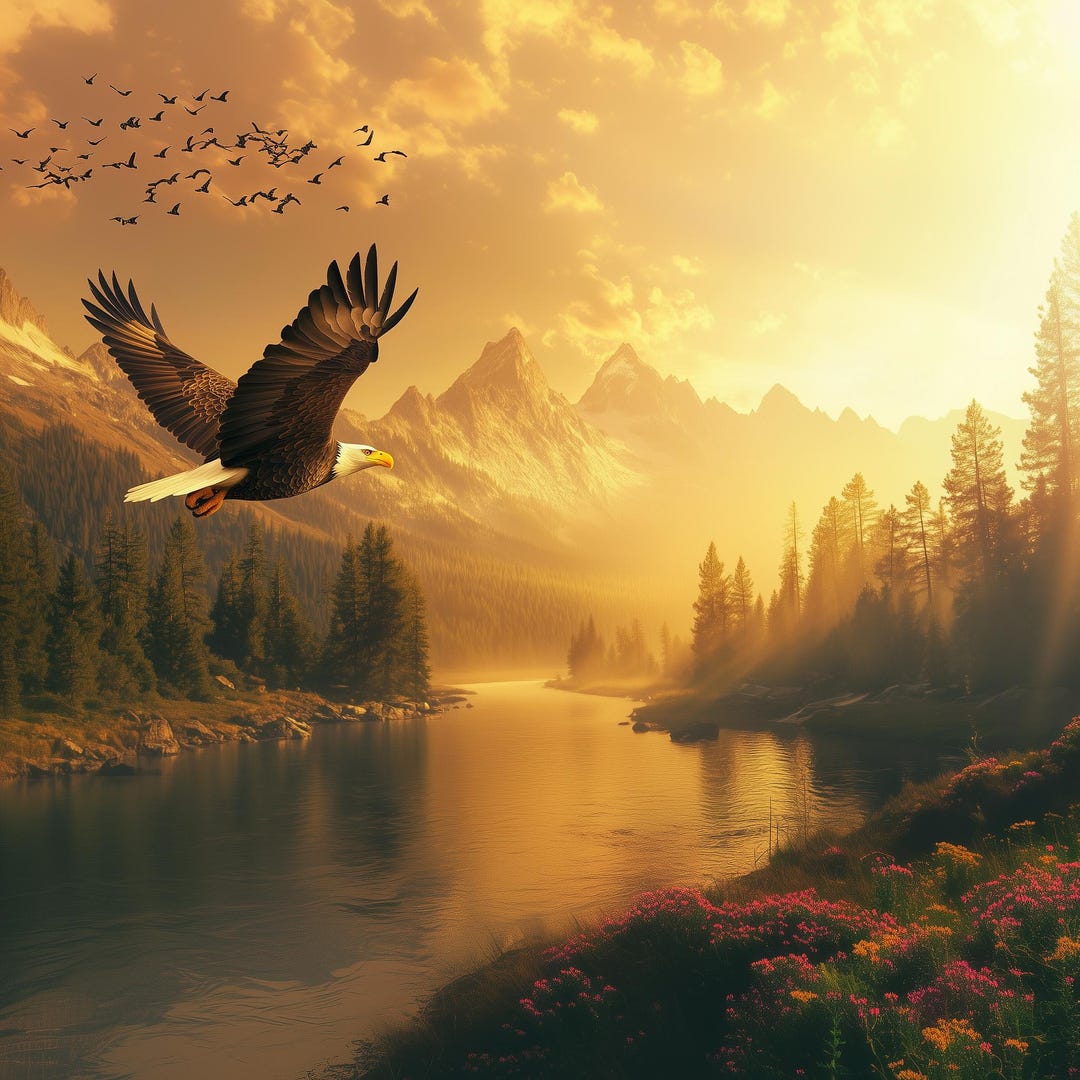Bald Eagle Nature Scene Digital Download – Majestic Mountain River ...