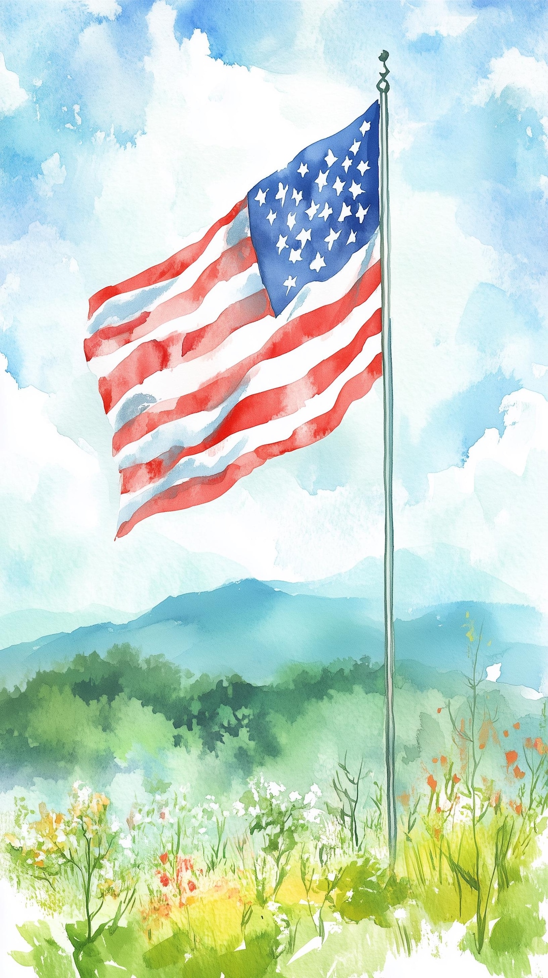 Watercolor American Flag Digital Download | Patriotic USA Printable ...