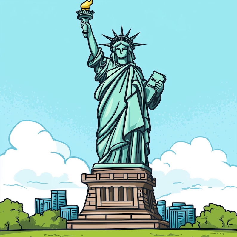 Statue of Liberty Digital Download – Patriotic Cartoon Wall Art ...