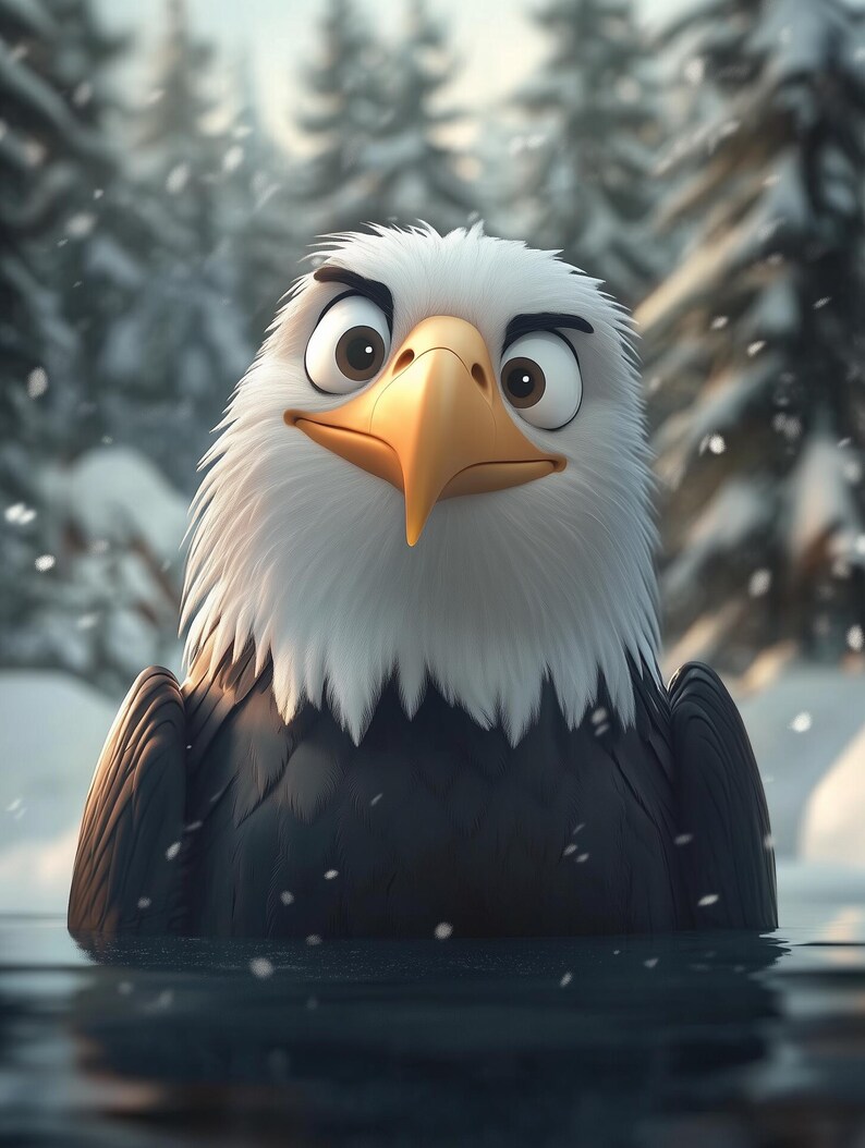 Funny Cartoon Bald Eagle Print: Patriotic Wildlife Art (digital ...