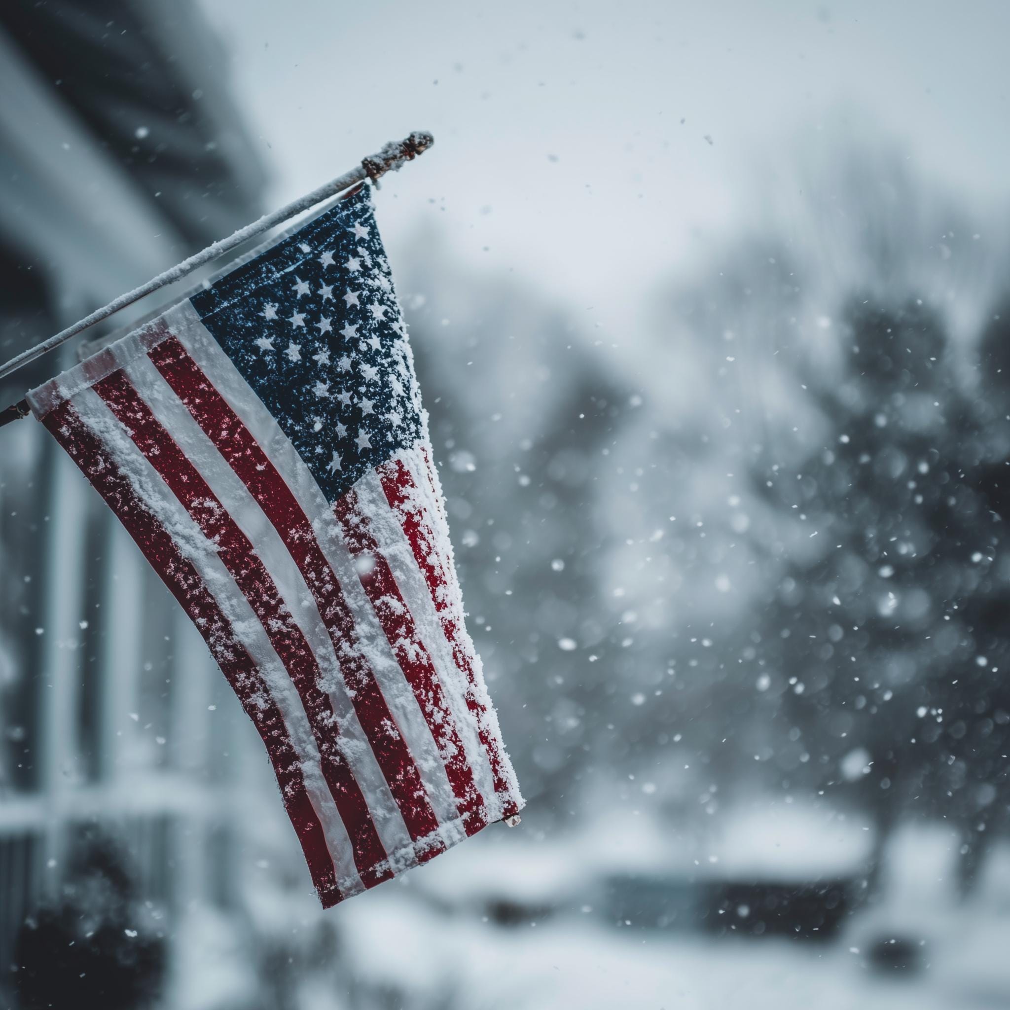 Winter American Flag Art Print: Rustic Snowfall Photography (digital ...