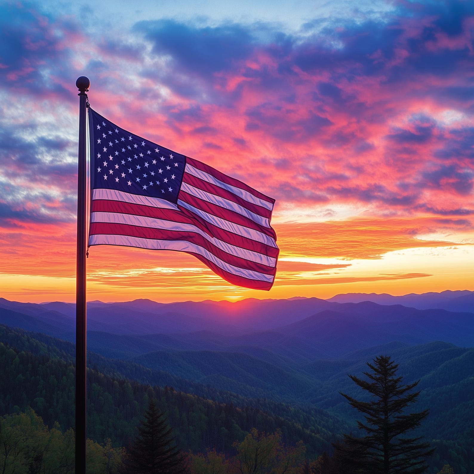 American Flag Sunset Mountain Landscape Art (digital Download) - Etsy