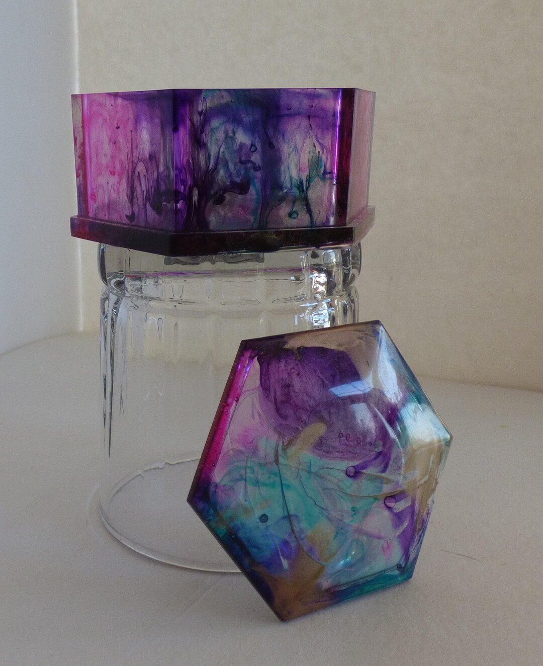 Small Octagon Box With Lid. Purple, Turquois, Gold and Pink. - Etsy