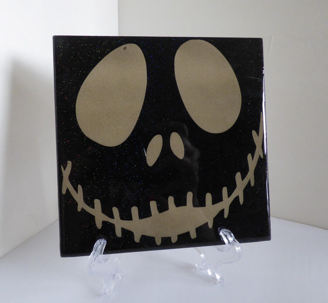 Black 6x6 Tile With Jack Skeleton Face. Covered in Clear Resin. Trivet ...